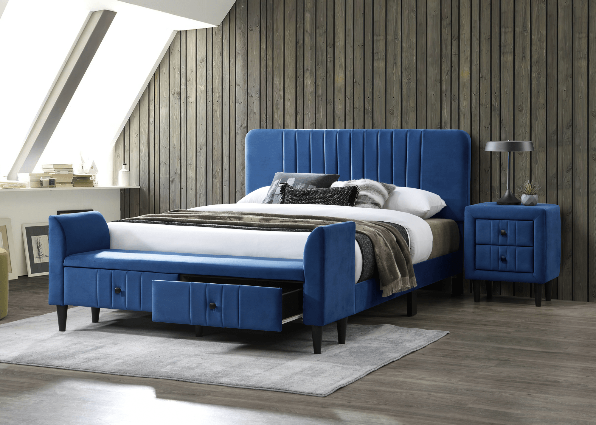 Faith Bed Frame - Velvet Queen & King Bed with Storage Bench